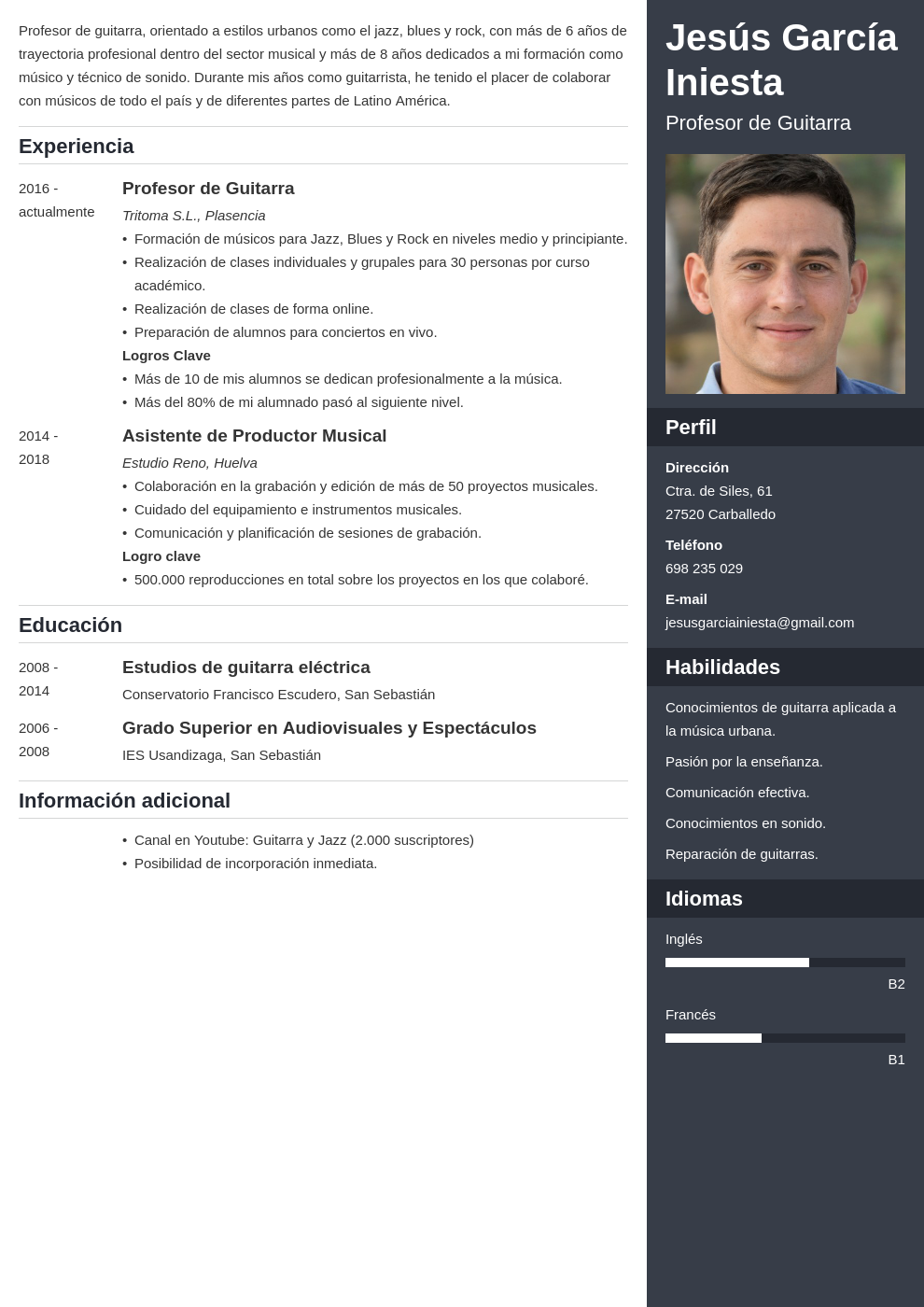 Ejemplo de Curriculum Vitae para Músico en 2026: Ejemplo