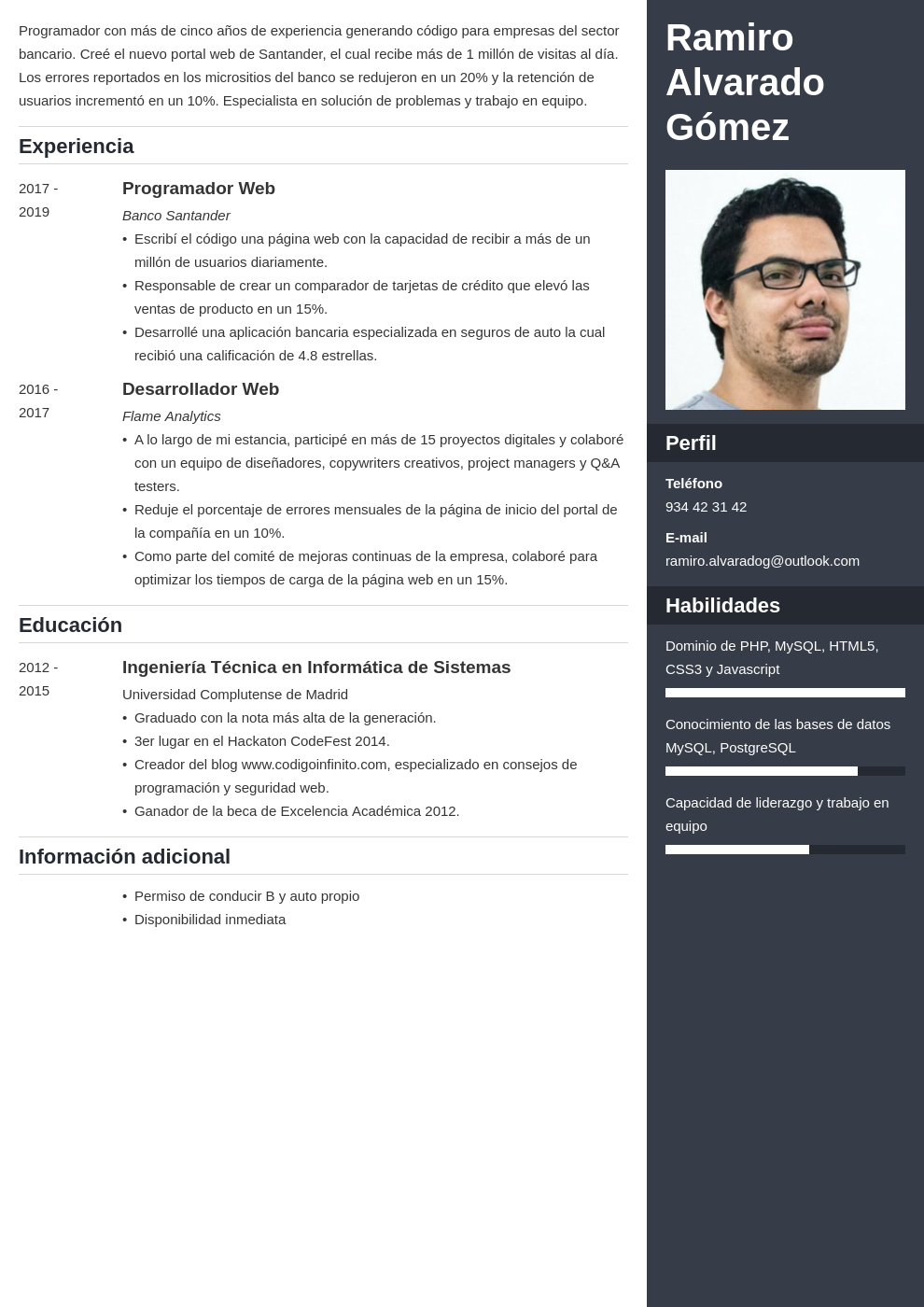 Ejemplos y Plantillas de Currículum para Programador