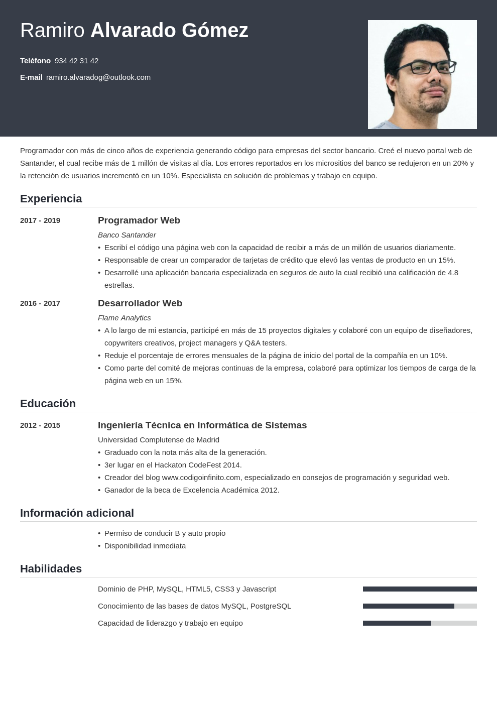 Ejemplos y Plantillas de Currículum para Programador