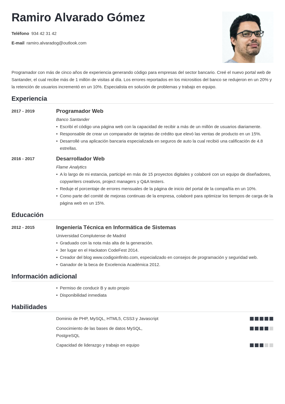 Ejemplos y Plantillas de Currículum para Programador