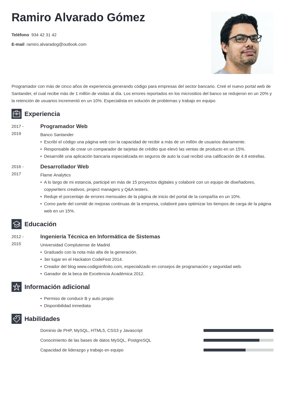 Ejemplos y Plantillas de Currículum para Programador